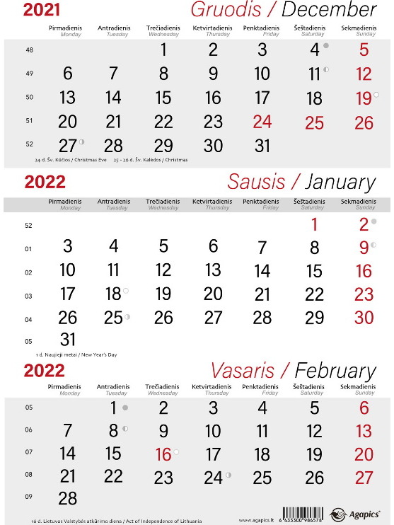 Kalendorius trigubas sieninis su juostele MEDIS LAUKE 2025 AGAPICS ...