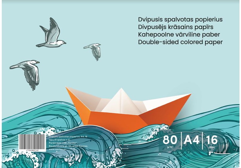 Dvipusis spalvotas popierius OD, A4, 16 l., 8 sp. | Pegasas