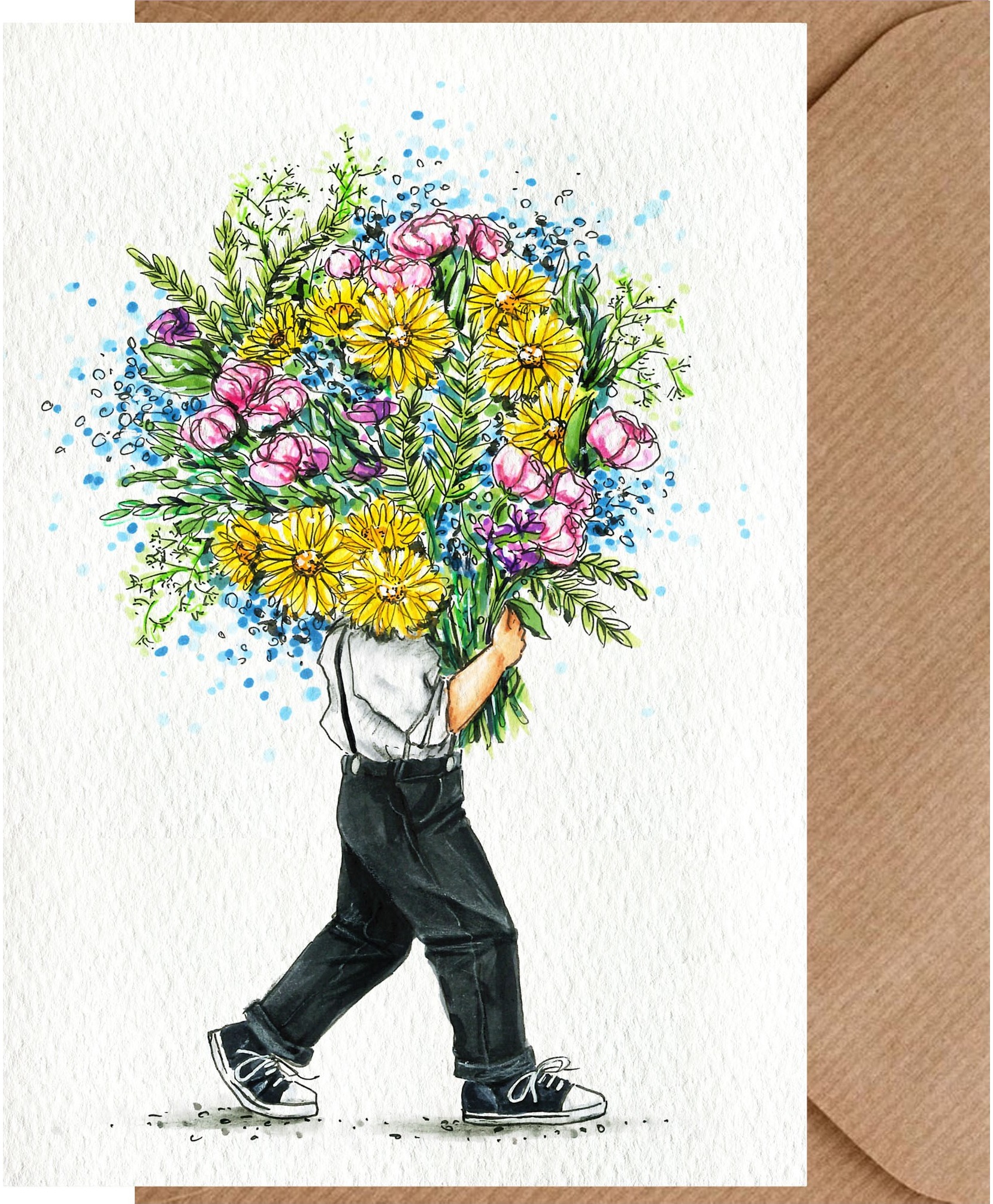 Atvirukas su voku Gėlių berniukas | Pegasas