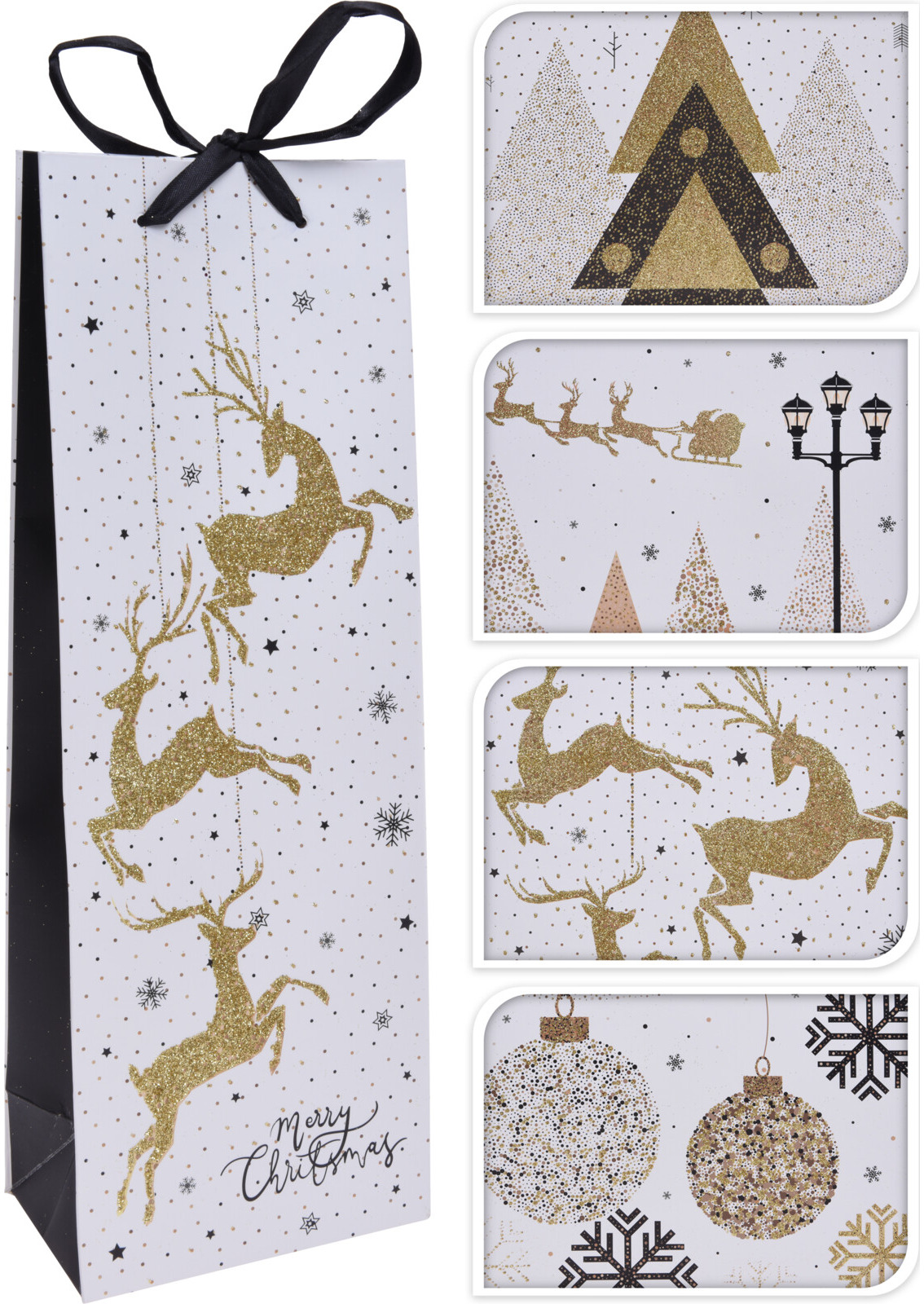 Dovanų maišelis buteliui CHRISTMAS WHITE/GOLD | Pegasas