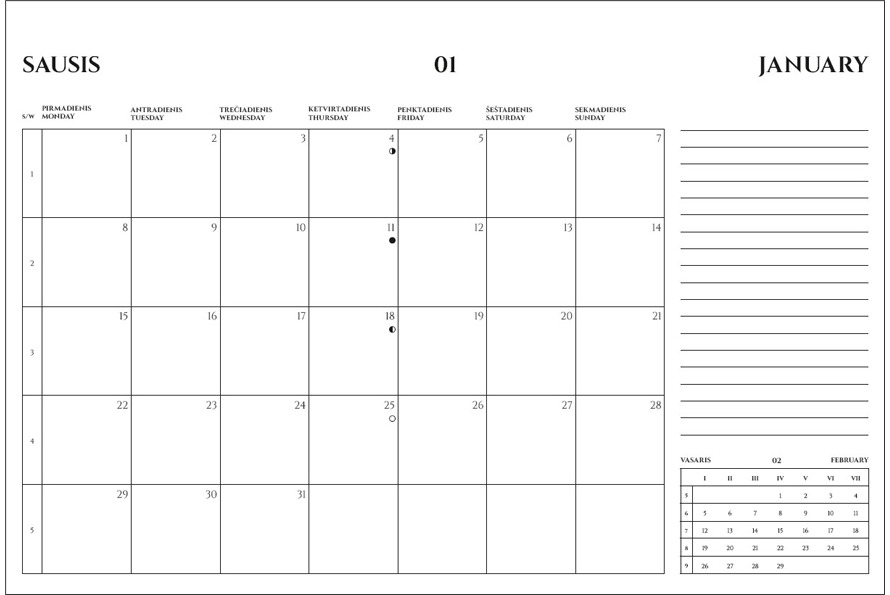 Sieninis kalendorius 2024 planuoklis VILTIS